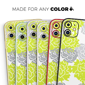 Design Skinz Gray and Lime Green Cartoon Roses - DesignSkinz Protective Vinyl Decal Wrap Skin Cover Compatible with The Apple iPhone 12 Pro (Full-Body, Screen Trim & Back Glass Skin)