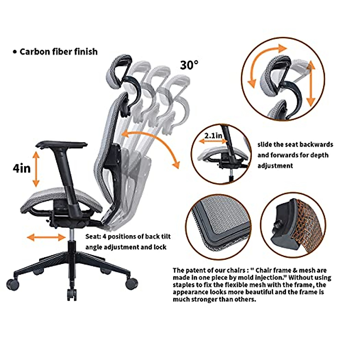 Mesh3 Hyper GTR Ergonomic Office Chair Premium Mesh Seat with Back Support Gaming Chair Fully Adjustable Headrest, Backrest and 4D Armrests for Great Posture BIFMA Black Color HY-105BK