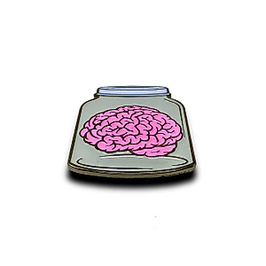 BRAIN IN A JAR PIN - Novelty Funny Brain in a Mason Jar, Cute Enamel Lapel PIN, GREY - 3 cm x 2.7 cm