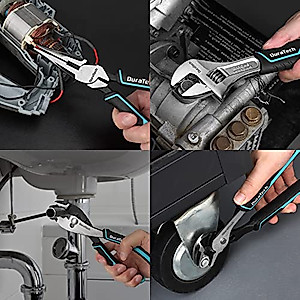 DURATECH 4-Piece Pliers Set, 8" Long Nose Pliers, 8" Slip Joint Pliers, 8" Groove Joint Pliers and 8" Adjustable Wrench, for Home Use