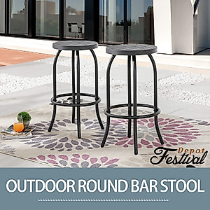 Sports Festival Patio Bar Stools set of 2 Small Round Top Metal Outdoor Furniture Bistro Backless Chair with Adjustable Feet Knob for Industrial Design Garden Porch Poolside Deck Backyard Club (Black)