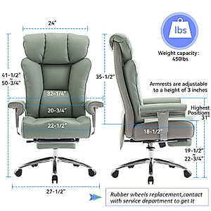 Efomao Big and Tall Office Chair 450lbs, Ergonomic Office Chair, Executive Office Chair for Heavy People, Computer Chair with Foot Rest, High Back Office Chair, PU Leather Green Office Chair