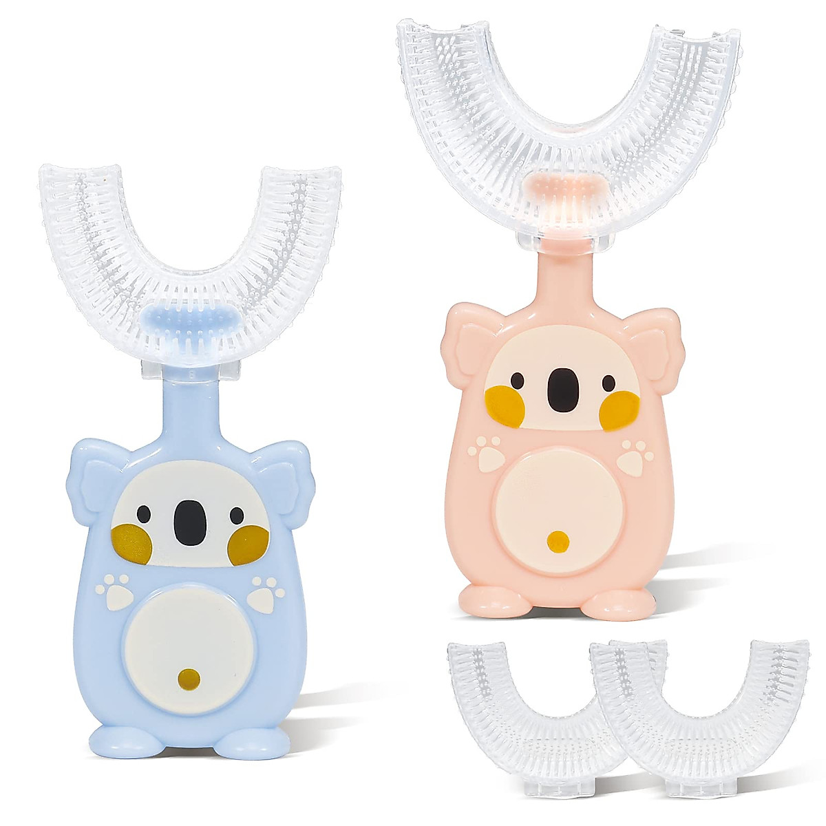 2PCS Kids U- Shaped Toothbrushes with 2PCS Replace Food Grade Soft Silicone Brush Head and Non-Slip Handle, 360° Oral Teeth Cleaning Design for Toddlers and Children 2-12 Years Tooth Brush(Style-3)