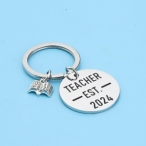 Teacher Est 2024 Keychain Teacher Graduation Gifts New Teacher Gifts Future Teacher Gifts Jewelry Appreciation Gifts (Silver)
