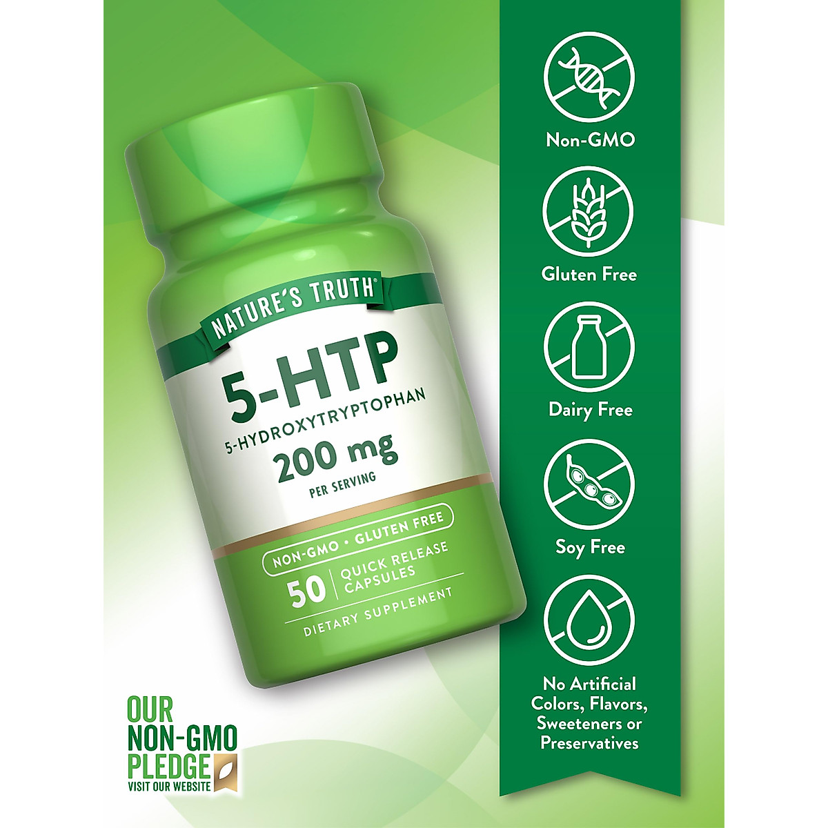 Nature's Truth 5HTP 200mg Capsules | 50 Count | 5 Hydroxytryptophan | Non-GMO & Gluten Free Supplement