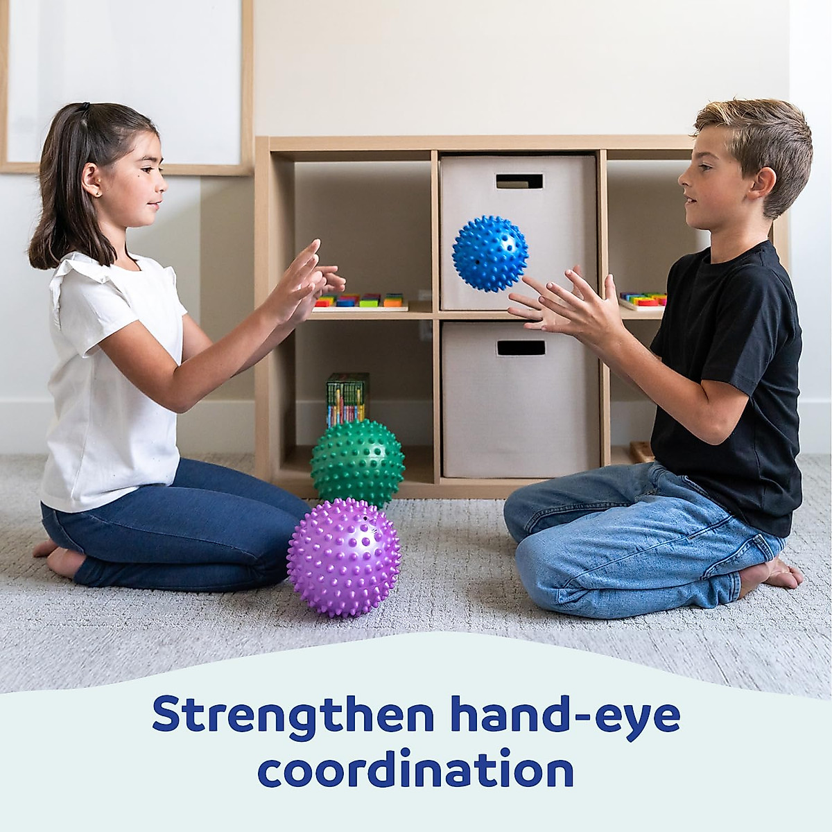 Fun and Function – Spiky Tactile Balls – Bumpy, Textured, Tactile Sensory Balls for Kids Ages 3+ – Set of 3 (5” Blue, 8” Purple & 9” Green)