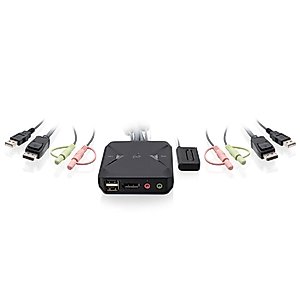 IOGEAR 2-Port USB DisplayPort Cable KVM Switch - 4K 30Hz - Remote Switch Button - Plug n Play - USB Expandable With USB Hub - 7.1 HD Audio - Mac Win - GCS52DP