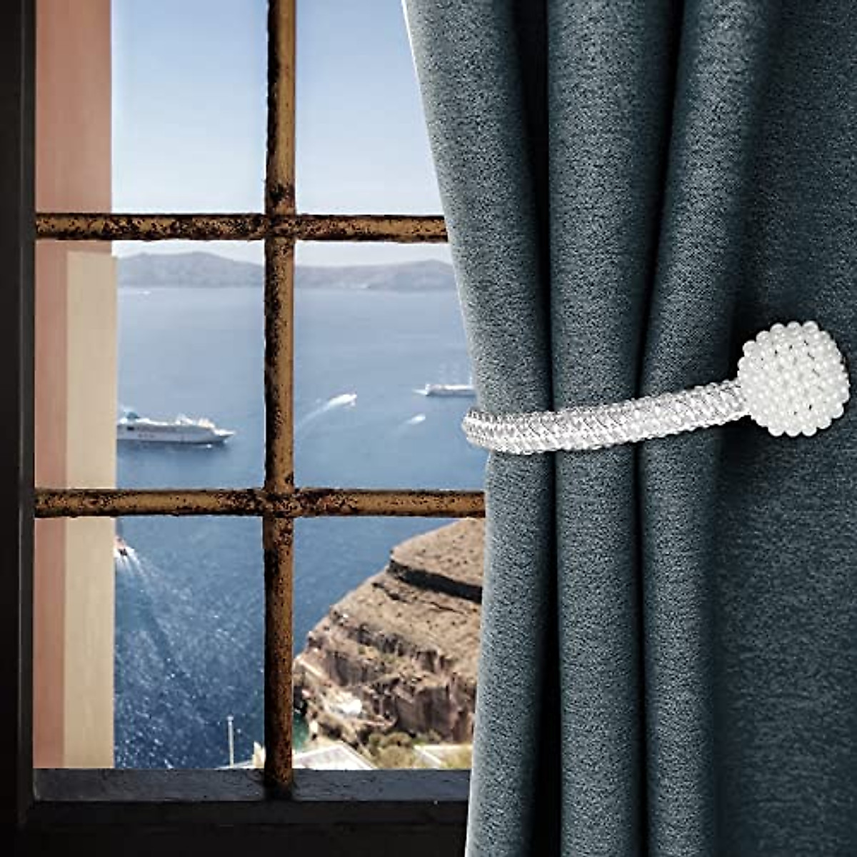 8 Pack Magnetic Curtain Tie Backs with Pearls,Modern Curtain Holdbacks Strap,Decoration for Kindergarten,Outside and Inside Drapes