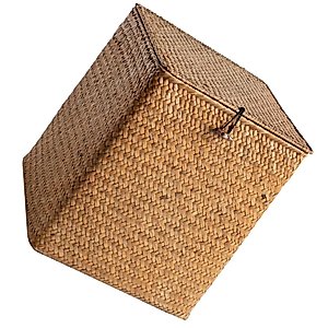 Milisten Handwoven Seagrass Storage Basket Bins Wicker Shelf Baskets with Lid Square Straw Rattan Storage Basket Makeup Organizer for Shelves Home Decor Organizer