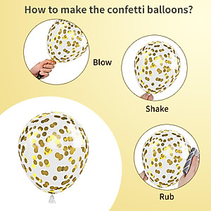 GREMAG White and Gold Balloons, 12inch Metallic Gold White Confetti Gold Balloon Kit with Ribbons, 60Pcs Latex Balloons for Birthday Wedding Engagement Bridal Shower Anniversary Graduation Baby Shower