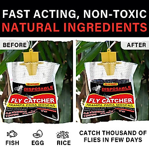 Hescaz Pack of 6 Fly Bags Outdoor Disposable, Fly Traps Outdoor, Includes 6 Baits, Fly Catcher Outdoor for Butcher's Stall, Orchards, Barns, Ranch, Farm, Patio, Camping