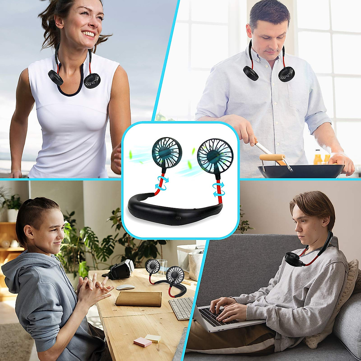 Portable Neck Fan, USB Rechargeable Fan, Hands Free Mini Personal Wearable Necklace Fan can Rotate 360°Freely with Dual Wind Head and 3 Level Air Flow for Office, Kitchen,Travel, Outdoor, Indoor, Desk