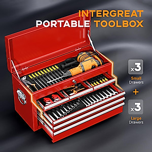 INTERGREAT 8 Drawer Rolling Tool Chest, High Capacity Tool Chest with Wheels, 2-in-1 Detachable Steel Toolchest Organizer Combo, Tool Cabinet for Garage, Workstation (Red)