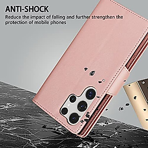 YWKJ Compatible with Samsung Galaxy S23 Ultra Case Wallet with RFID Blocking Card Slot Flip Leather Zipper with Strap Protective Phone Case for Samsung Galaxy S23 Ultra Wallet Case(Pink-6.8 inch)