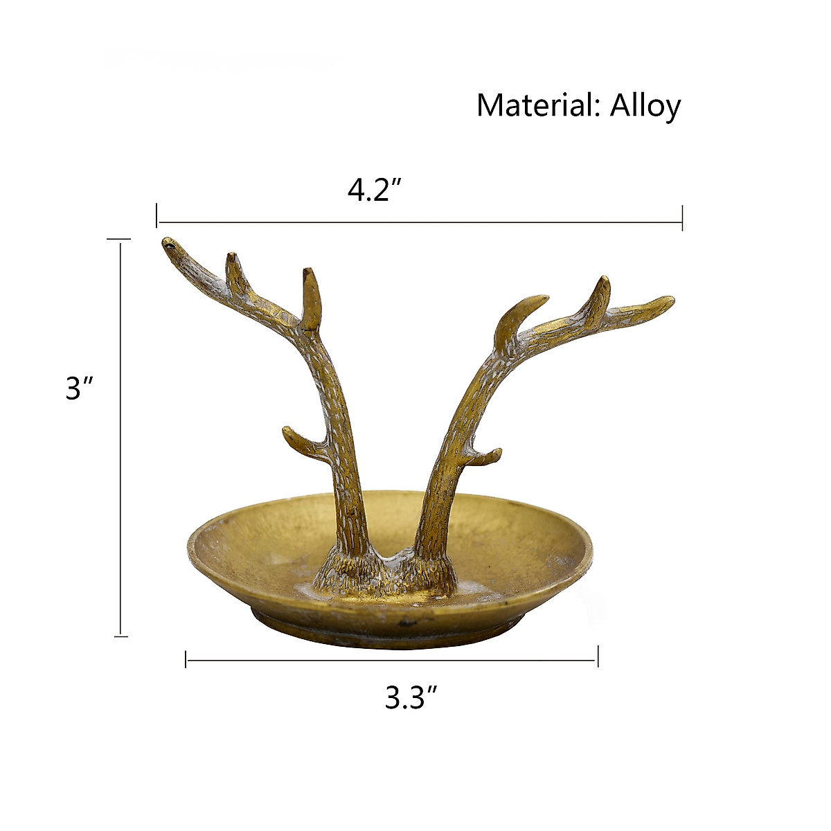 LuHeToz Antique Gold Metal Ring Holder with Antler,Vintage Trinket Dish, Gifts for Women,