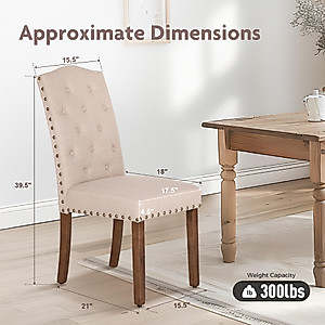 ALPHA HOME Dining Chairs Set of 2, Upholstered Dining Room Chairs, Tufted Kitchen Chairs with Solid Wood Legs and Tall Backrest, Fabric Padded Parson Chairs, Beige