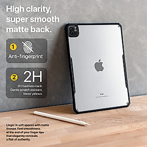 TineeOwl iPad Pro 12.9 inch Case 2022, 2021, 2020, 2018 (6th, 5th, 4th & 3rd Generation) Ultra Thin Matte Clear, Supports Apple Pencil Wireless Charging, Absorbs Shock (Black/Matte Back)