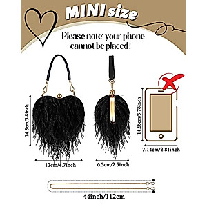 Women Ostrich Feather Tote Bag Heart Shaped Fluffy Purse Clutch Feather Purse Feather Evening Handbag for Wedding Party(Black)
