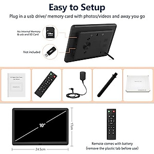 Digital Picture Frame, 10 Inch Digital Photo Frame with Remote Control, 1920x1080 HD IPS Screen, Slideshow, Video, Music, Photo Deletion, Non-WiFi SD Card, Easy to Use for Seniors