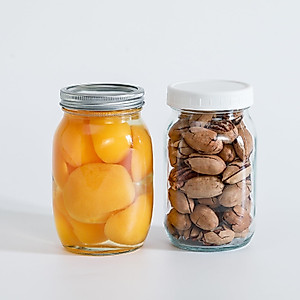 Jumterlee Mason Jars 32 oz 12 Pack, Wide Mouth Mason Jars with Airtight Lids and 12 White Plastic Mason Jar Lids, Clear Glass Mason Jars, Canning Jars