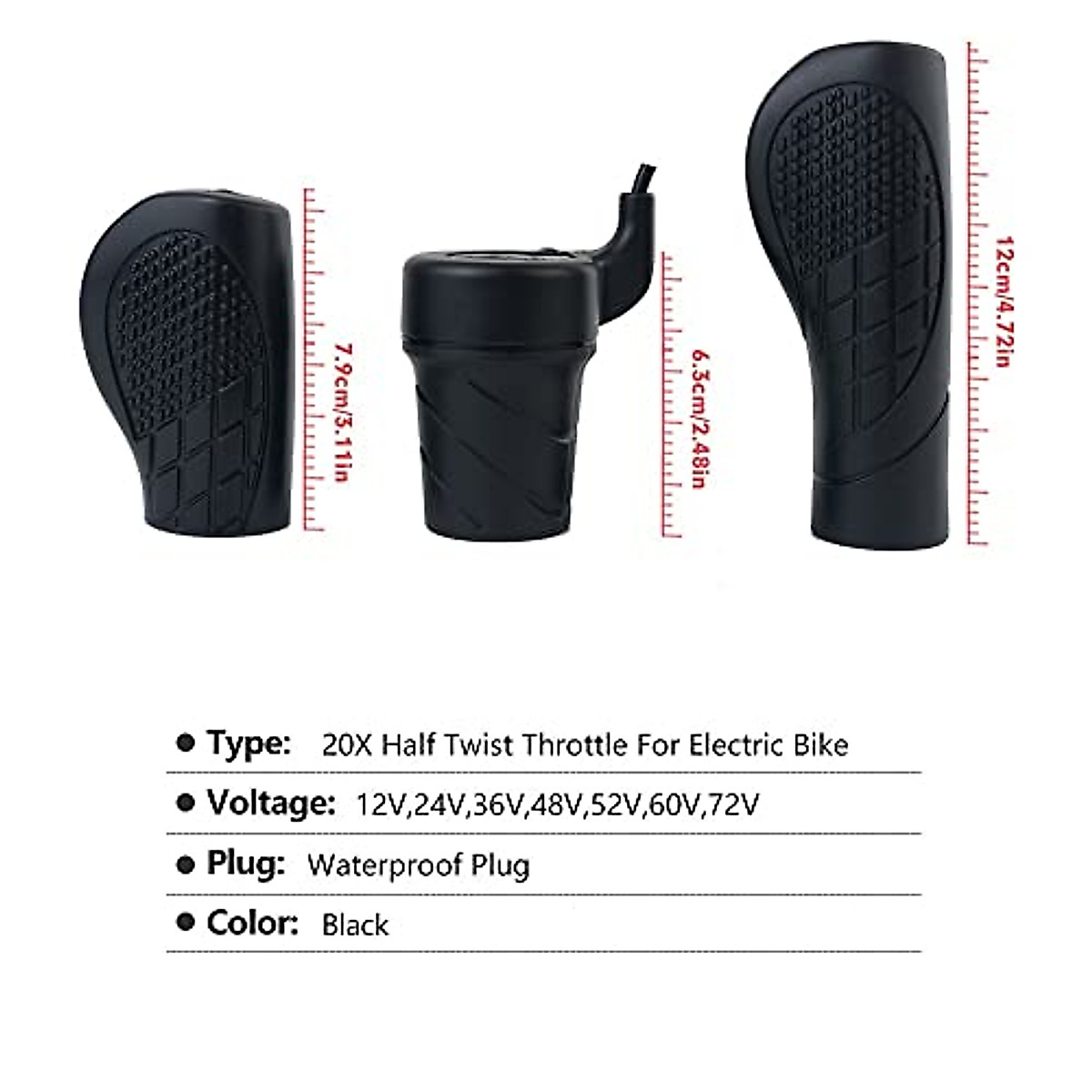 通用 Electric Bicycle Right/Left Handle Wuxing 20X Half Twist Throttle 24V 36V 48V 60V 72V 3pin Waterproof Connector for E Bike Conversion kit Accelerator