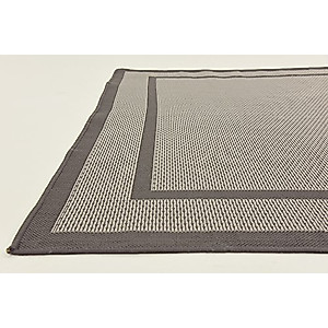 Unique Loom Outdoor Border Collection Area Rug - Border (6' 1" Square, Gray/ Silver)