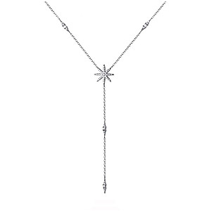 SLUYNZ 925 Sterling Silver Star Y Necklace for Women Teens CZ Star Necklace Snowflake Choker Necklace Pendant (A-Silver)