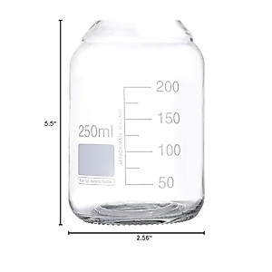 Pastein 10 Pieces 250 mL Graduated Round Reagent Media/Storage Glass Bottle With GL45 Blue Polypropylene Screw Cap