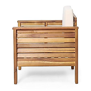 Christopher Knight Home Louver Club Chairs, Teak + Cream