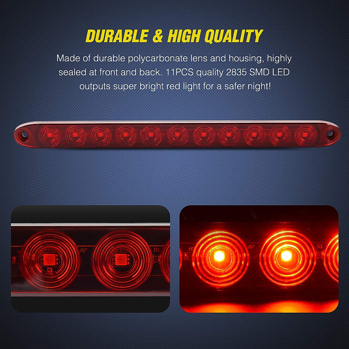 Nilight 2PCS 16Inch 11 LED Red Trailer Light Bar for Park Stop Turn signals Tail Brake Light DOT Compliant IP65 Waterproof Truck Trailer Marker ID Bar, 2 Years Warranty