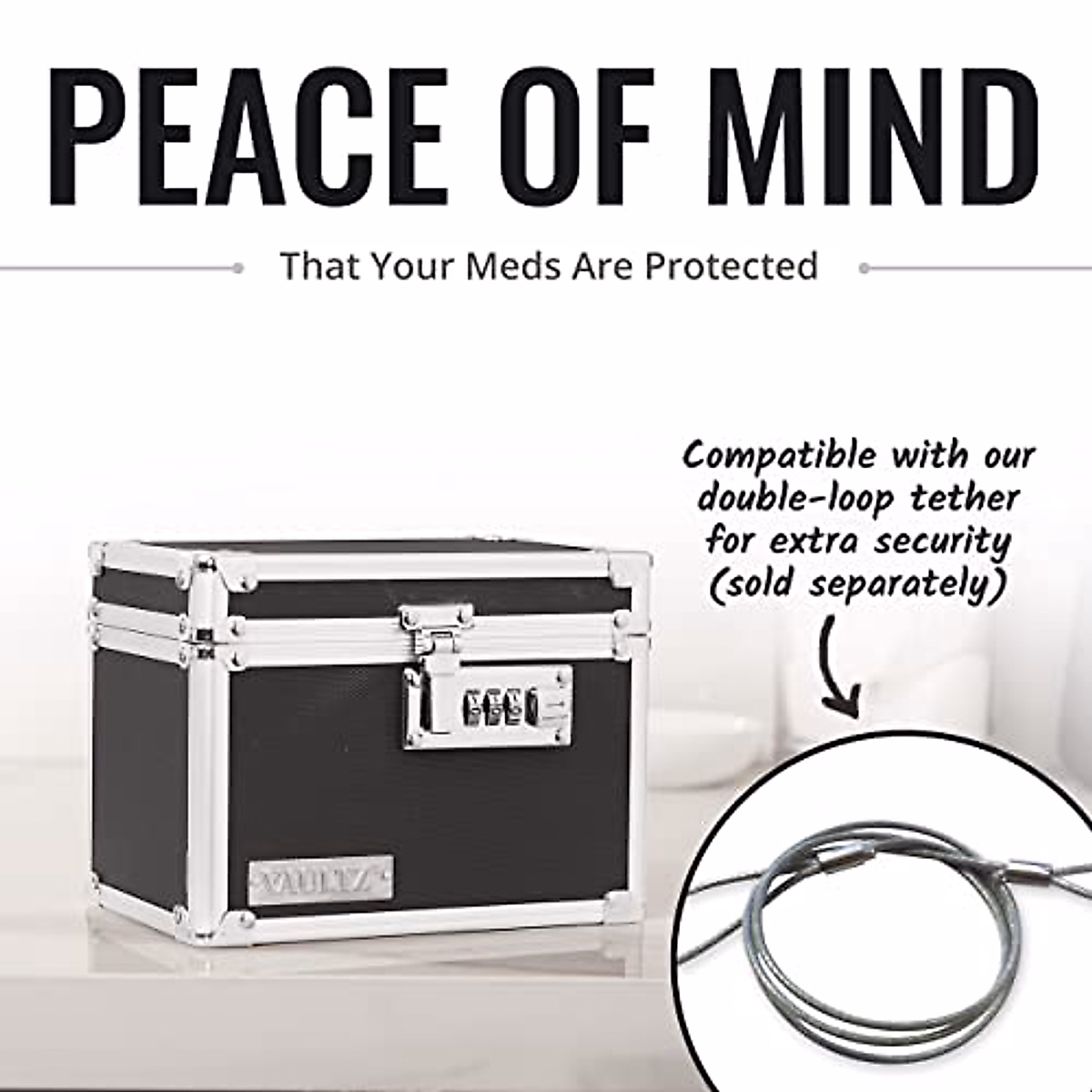 Vaultz Medicine Lock Box w/ Combination Lock - 5 x 7 x 5" Cabinet Safe, Black