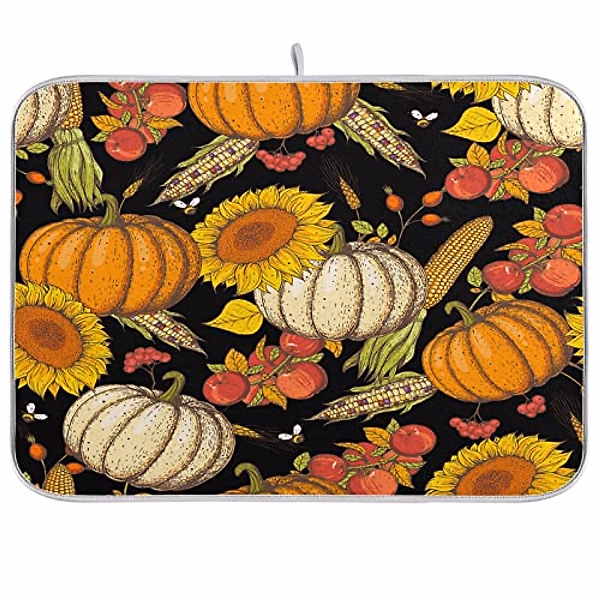 Summer Sunflowers Dish Drying Mat for Kitchen Counter 16x18 In Pumpkins Reversible Cute Sunflowers Tableware Pad Dish Drainer Rack Mats Fast Absorbent Kitchen Accessories for Countertop Sink