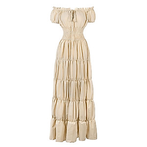 Zhitunemi Renaissance Costumes Women Medieval Chemise Dress Under Dress Peasant Irish Beige S