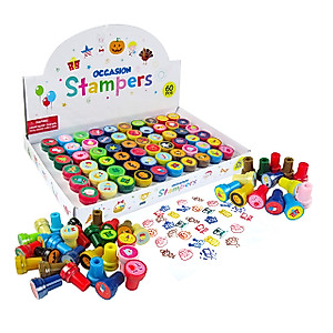 Tiny Mills 60 Pcs Holidays and Occasions Assorted Stampers for Kids 60 Different Stamper Designs Scrapbooking Craft Stampers Teacher Stampers