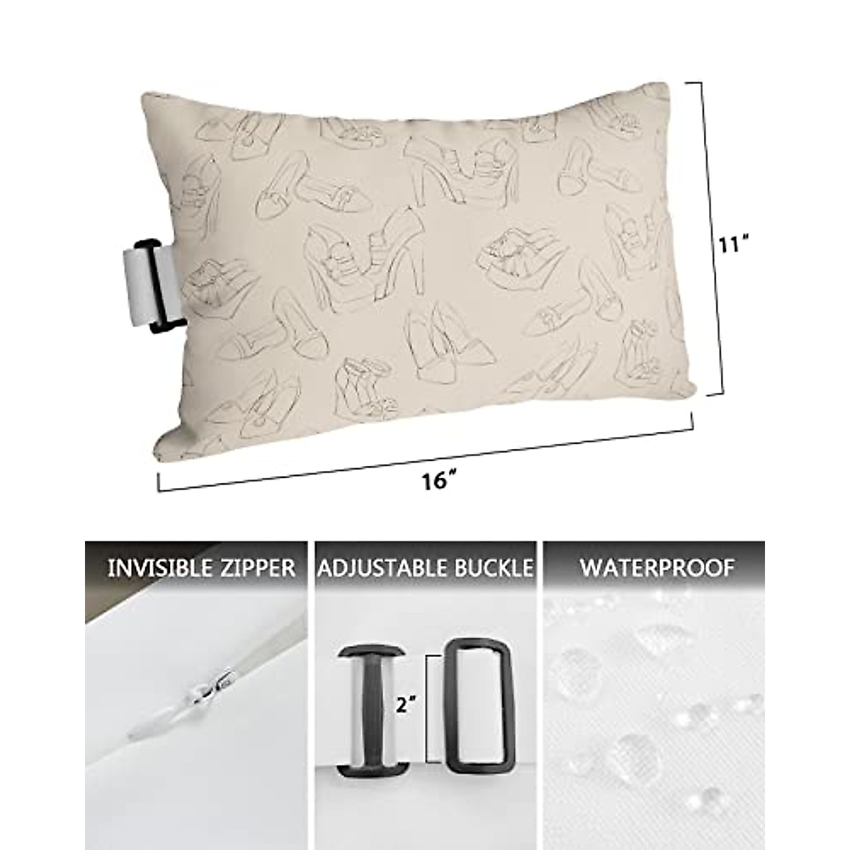 Valentine's Day High Heels Outdoor Pillows for Chaise Lounge Chair, FarmhouseWoman Shoes Waterproof Lumbar Head Support Pillow with Adjustable Elastic Band for Pool Patio Furniture Decorative