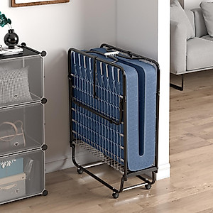 Giantex Folding Bed with Mattress, Foldable Guest Bed with 4-Inch Mattress & 4 Wheels, Portable Fold up Bed for Adults, Space-Saving for Home, Office, Made in Italy, Rollaway Bed Twin Size