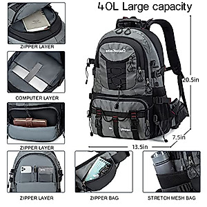 YANIMENGNU Traveling Backpack 40L Waterproof and Light Outdoor Hiking, Men's and Women's Camping Backpack (grey)