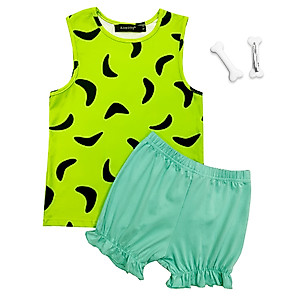 AOBUTE Toddler Girls Flintstones Family Halloween Pebbles Green Clothing Set 2T