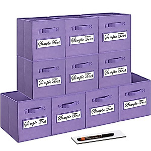 artsdi Set of 10 Storage Cubes,Foldable Fabric Cube Storage Bins with 10 Labels Window Cards & a Pen,Baskets Containers for Shelves, Closet Organizers Box for Home & Office,Purple