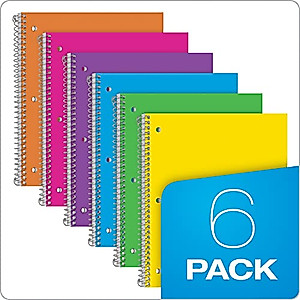 Oxford College Ruled Spiral Notebook 8.5 X 11 - Pack of 6 - College Ruled Paper - 1 Subject- Durable Plastic Cover -100 Sheets With Divider Pocket folder