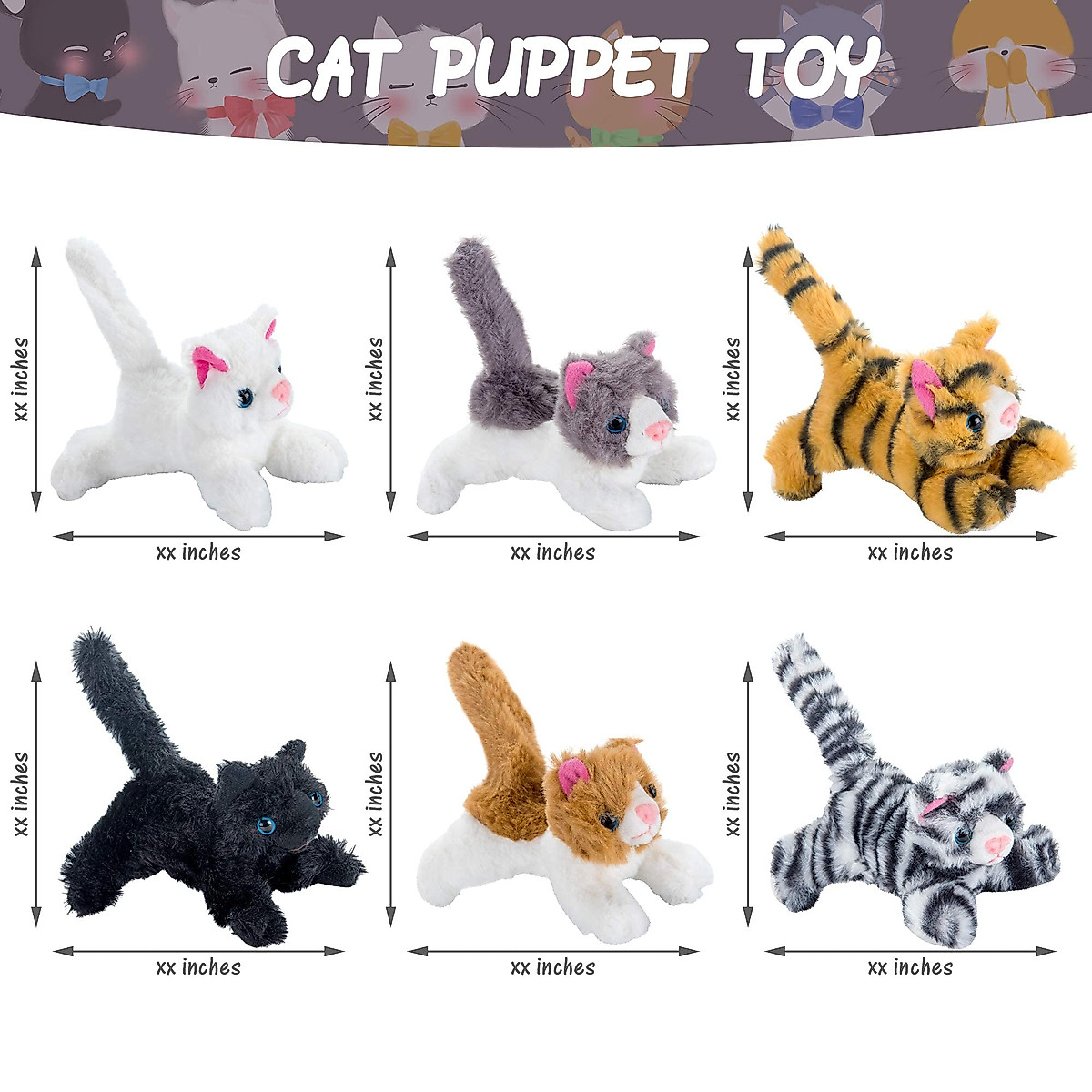 PASSIONFRUIT Plush Stuffed Toy Cat Set – Set of 6 Stuffed Toys for Kids – 6 Inches Long – Bright & Vibrant Colors – Soft Toy Set for Boys & Girls