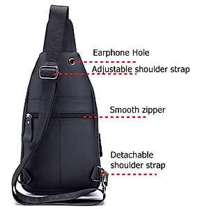BULLCAPTAIN Men Genuine Leather Shoulder Sling Bag Daypack Casual Multi- pocket Crossbody Chest Bag Travel Hiking Backpacks (Black)