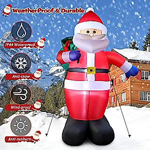 6 FT Christmas Inflatable Santa Claus Outdoor Decorations, Blow up Santa Claus with Gift Bag, Large Xmas Santa Carrying Present Sack, Outside Decor for Yard Garden Lawn Home Party, Built-in LED Lights