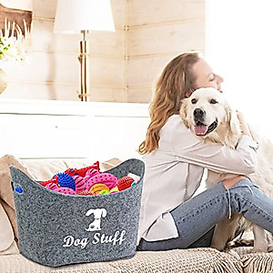 Geyecete Soft felt Pet Toy Bin Dog Toys Storage Bins - with Handles, Pet supplies storage Basket/Bin Kids Toy Chest Storage Trunk (Grey)