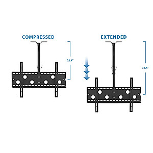 Mount-It Ceiling TV Mount For 32 37 40 42 43 50 55 60 65 70 Inch Flat Panel Televisions, Articulating Hanging Swivel TV Pole Bracket Adjustable Height 175 Pound Capacity, Black (MI-501B), Single