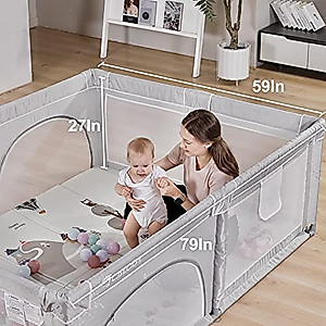 Calody Baby Playpen, Playpen for Babies, Extra Large Play Yard for Infants Toddlers, Indoor Safety Kids Activity Center, Anti Fall Baby Fence with Window Gates(79x59x27 Inches, Grey)