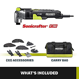 Rockwell RK5142K 4.0 Amp Sonicrafter F50 Oscillating Multi-Tool, with Variable Speed, Hyperlock Clamping, Vibrafree Technology, and Universal Fit System, 33-Piece Kit with Case