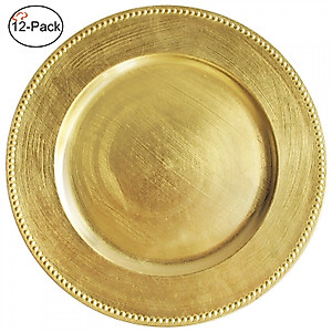 (Set of 12) 13 inch-Gold Charger Plates with Decorative Beaded Rim. The Perfect Finishing Touch for Holidays`Table Settings! Plates have Stylish Presentation Under Dinner Plates (12)