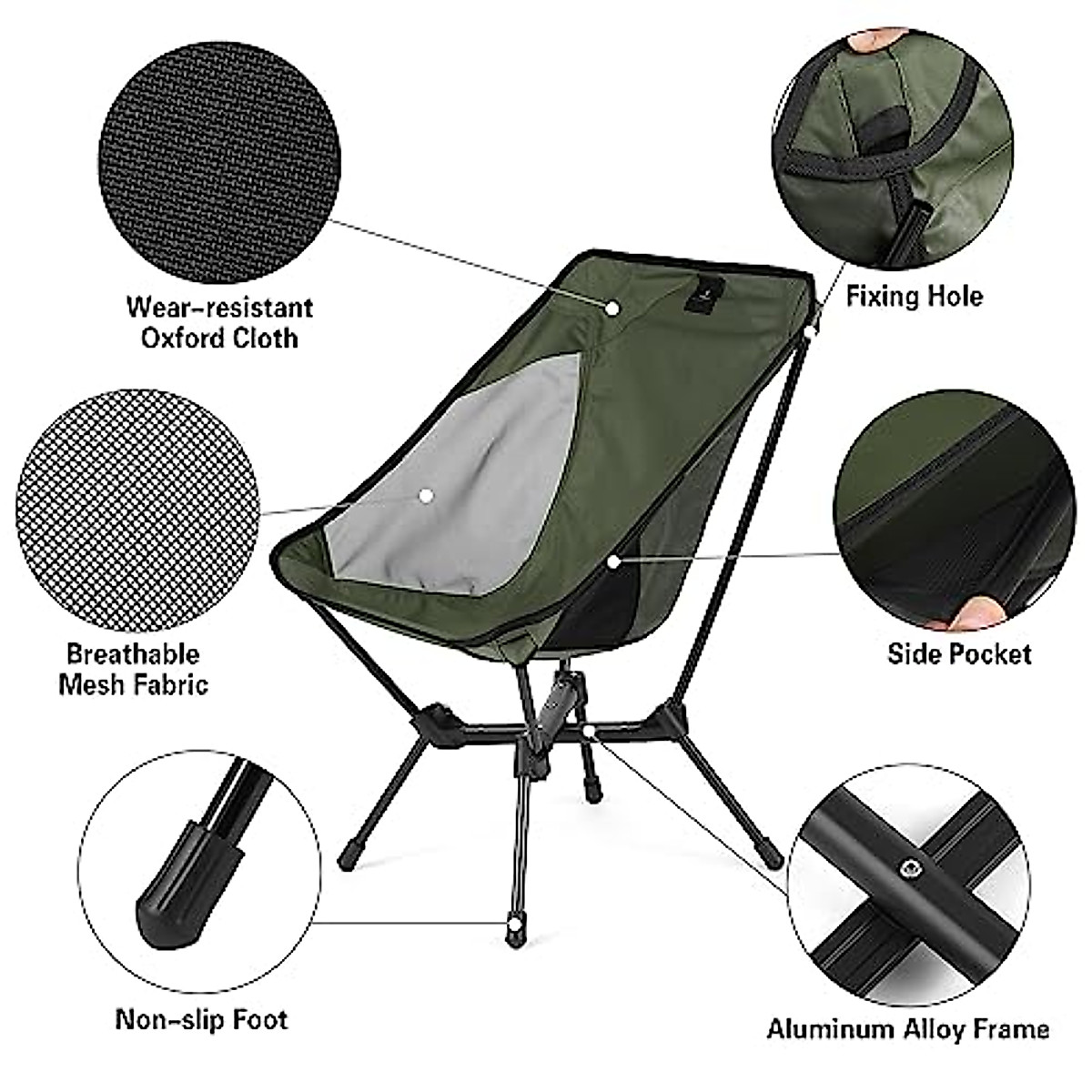 TOMSHOO Portable Camping Chairs Lightweight Folding Chair Outside, Compact Beach Chairs for Adults Adjustable Height Foldable Chair for Backpacking, Travel, Hiking, Fishing, Supports 350 Lbs