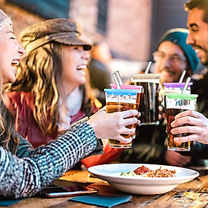 6 Pack Acrylic Lids for 16oz Glass Cups with Lids and Straws, Reusable Cups Replacement Covers Iced Coffee Cup/Beer Can Drinking Glasses with Bamboo Lids (Multicolor)